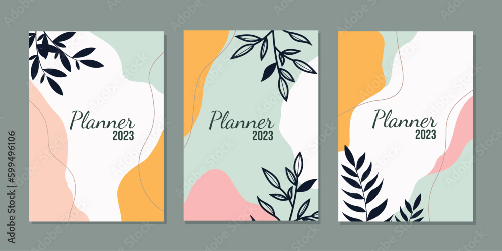 set of book cover pastel colour designs with hand drawn floral ...