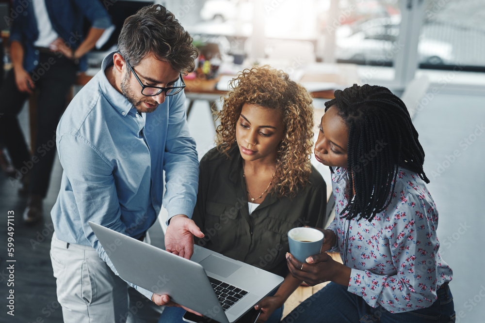 Business growth is a team task. a group of colleagues using a laptop ...