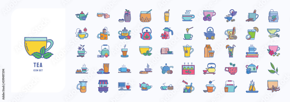 Collection of icons related to Tea, including icons like Black tea ...
