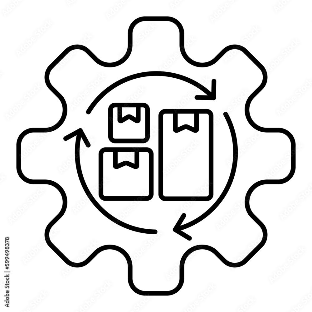 Packing boxes inside three cyclic arrows and gear. Simple outline ...