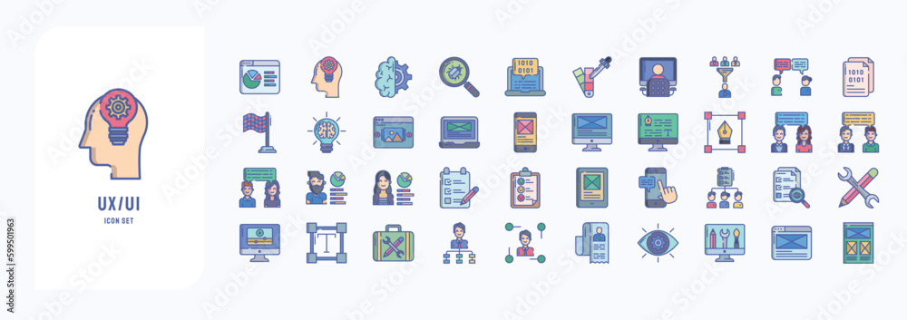 A collection sheet of linear color icons for UX UI and web design ...