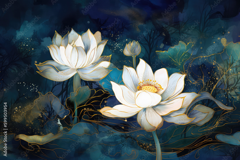 a wallpaper botanical flowers with one big lotus flower for whole ...