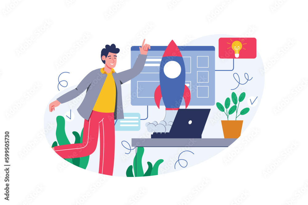 Creative startup color concept with people scene in the flat cartoon ...