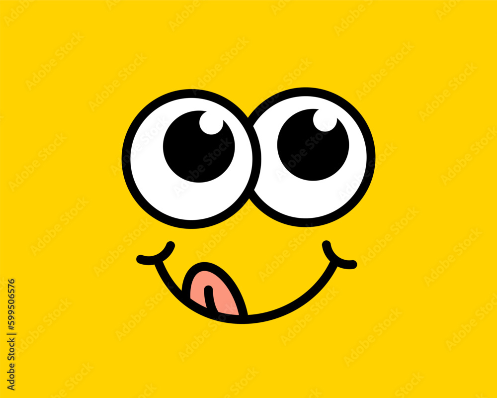 Yum yum cartoon face with tongue lick mouth. Trendy Printable graphic ...