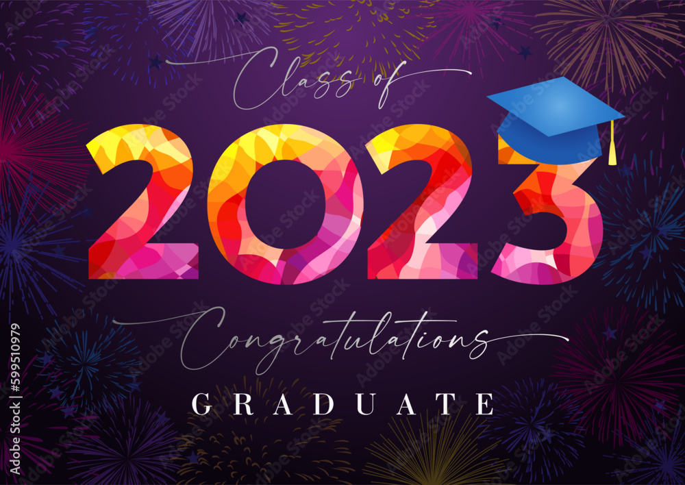 Class of 2023 graduating greetings. Creative banner or poster. Number ...