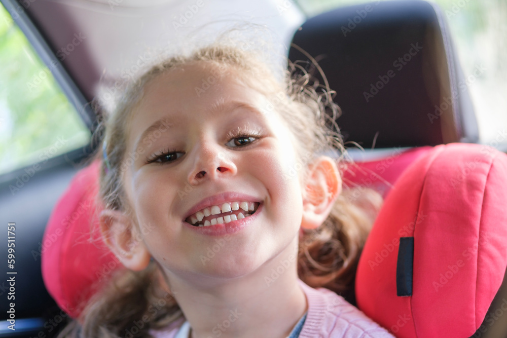 Transport, safety, childhood road trip and people concept - happy ...