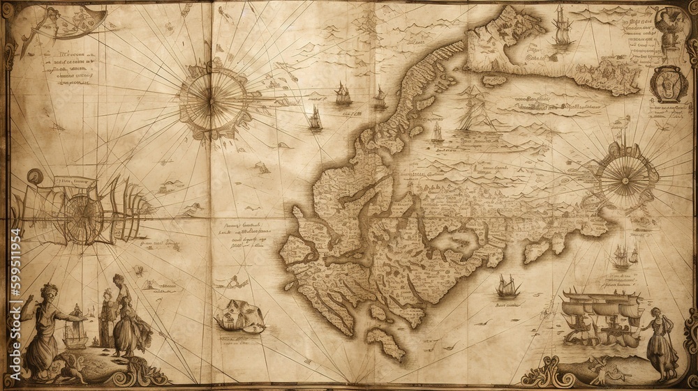 Vintage old aged map on an old antique parchment. Generative AI. Stock ...