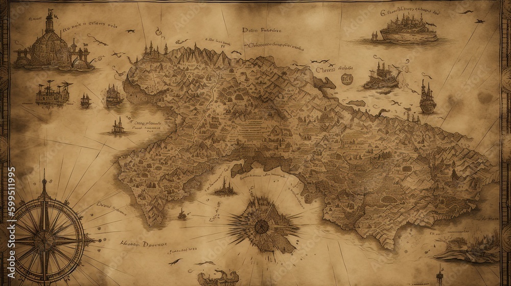 Vintage old aged map on an old antique parchment. Generative AI. Stock ...