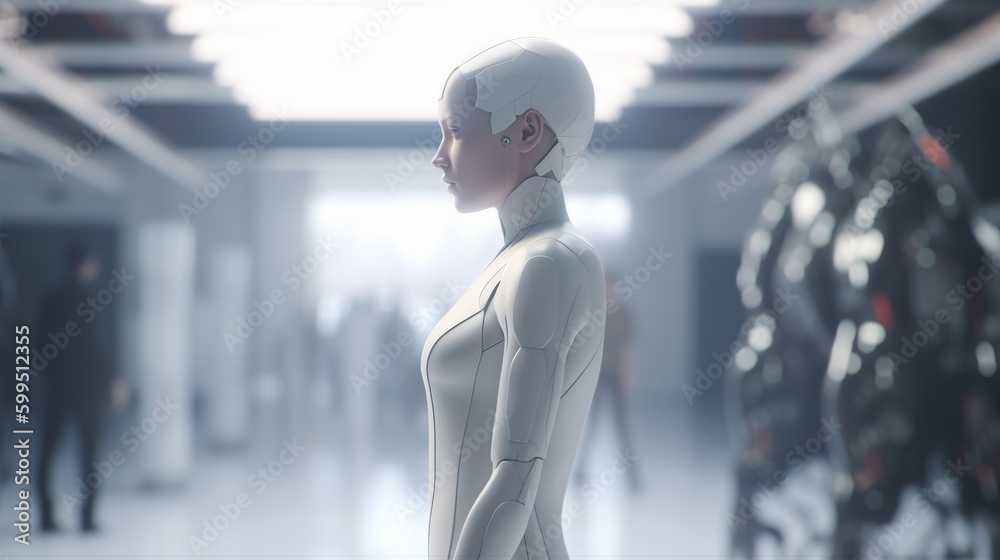 Humanoid robot gorgeous full in trendy style on light background ...