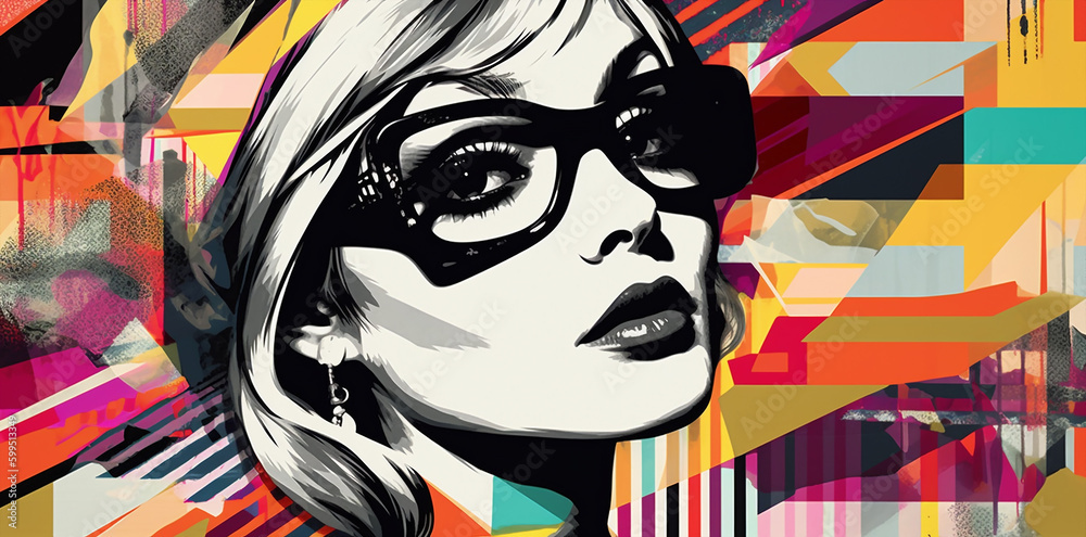 collage pop art portrait of a beautiful woman, posterbanner size ...