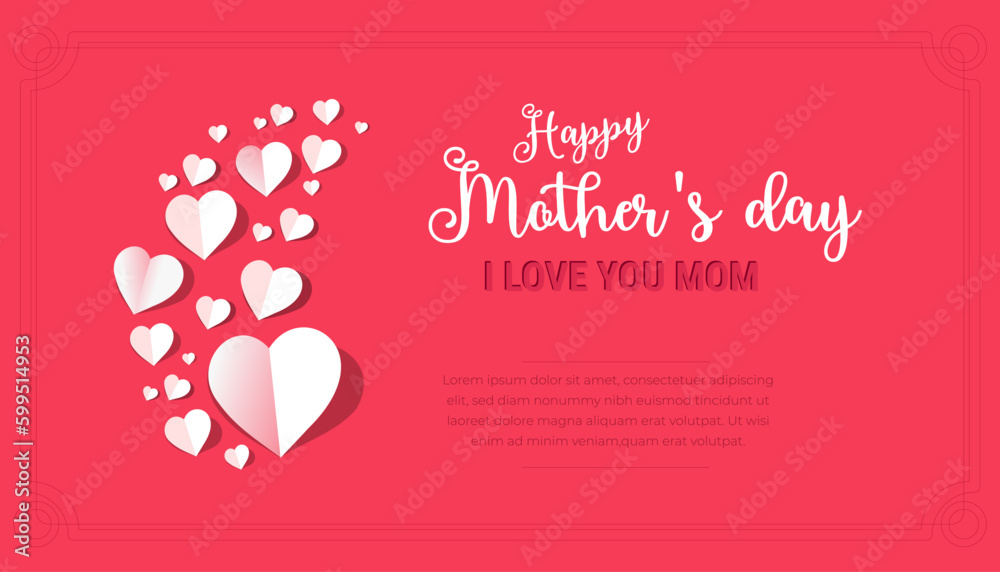 Happy Mothers Day banner. Holiday background with many heart made of ...