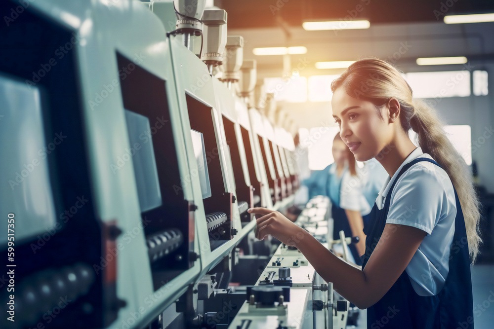 Female factory workers at a generic workplace. Created with Generative ...