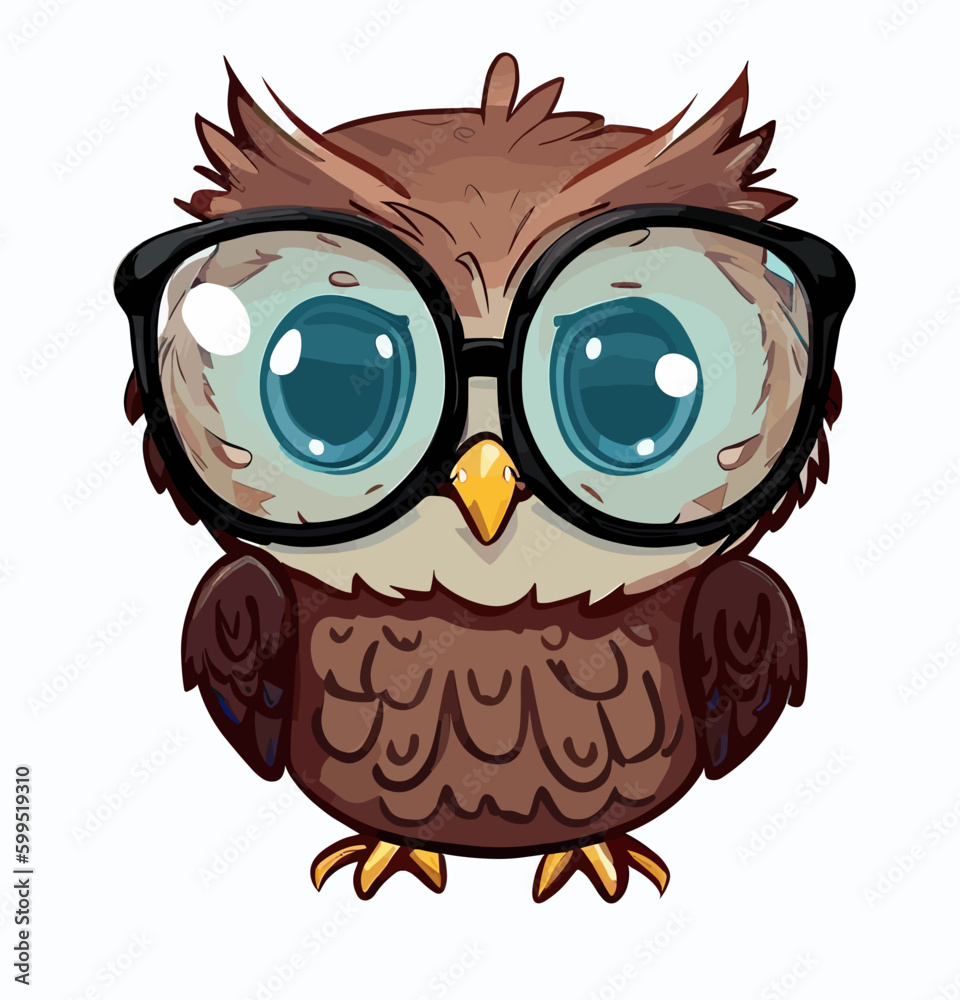 happy cute little owl with glasses, clever bird, logo vector art ...