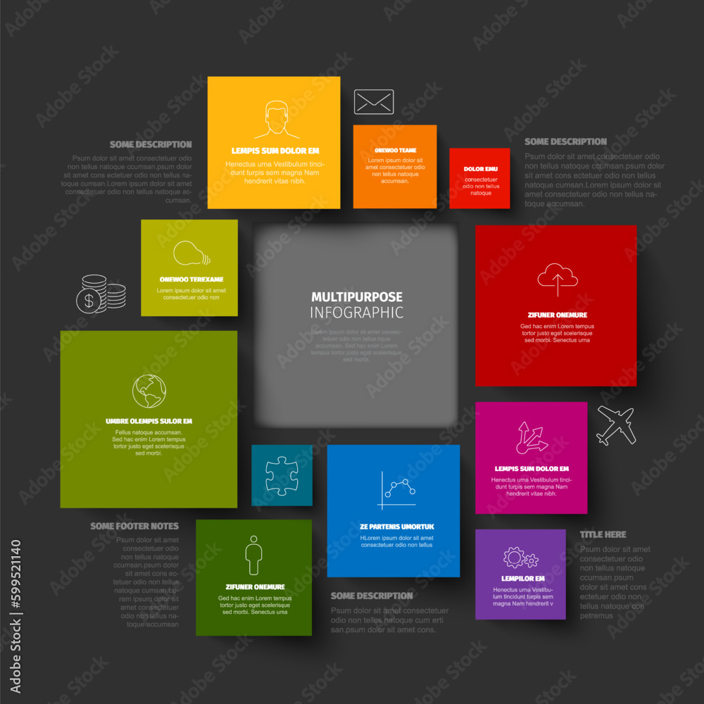 Vector dark Minimalist colorful Infographic template amde from squares ... Vector dark Minimalist colorful Infographic template amde from squares ...