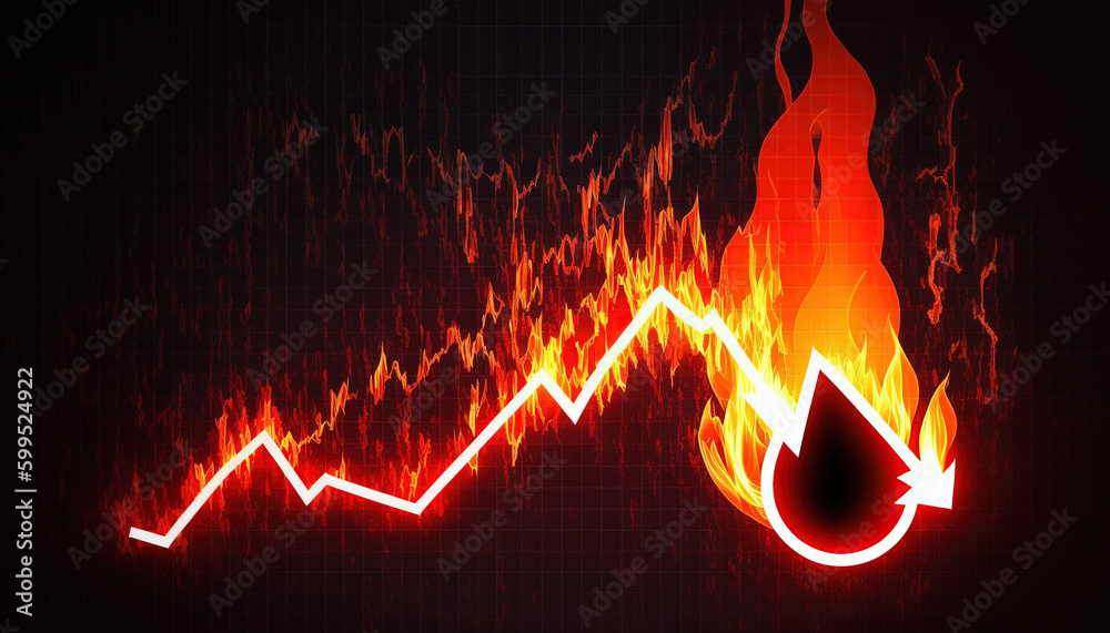 Trading Loss Down Trend Chart Graph and Arrow There is Fire Burning ...