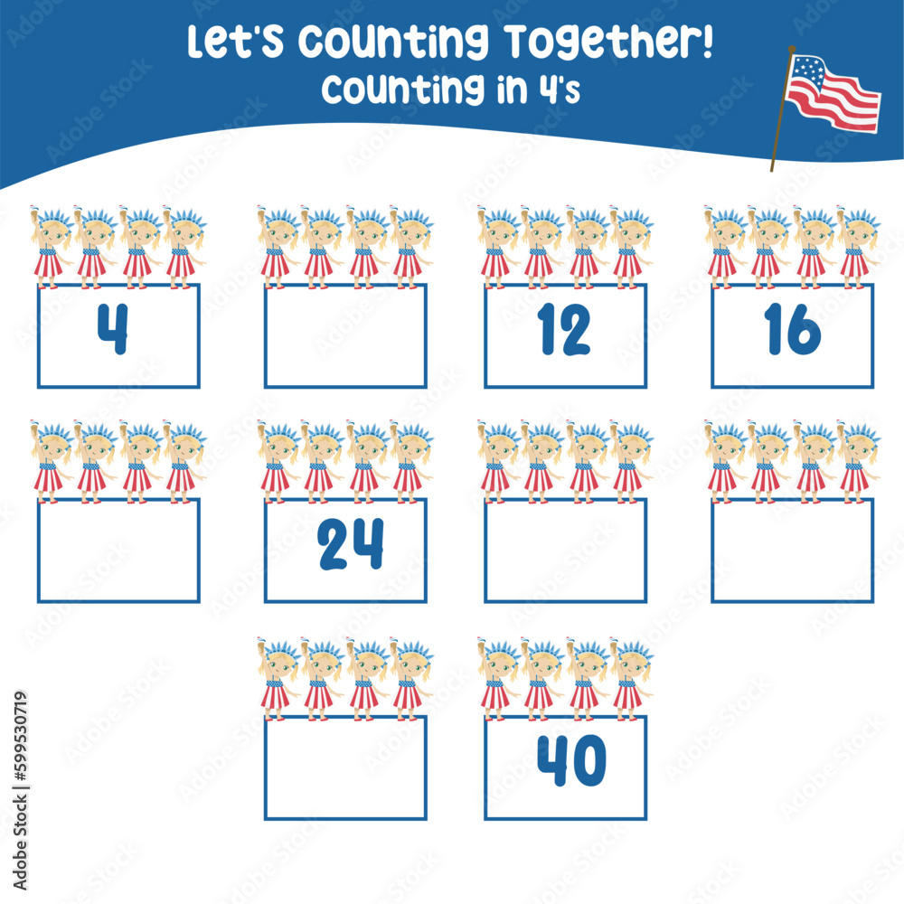 Counting in 4's with the American Independence Day Edition. A cute ...