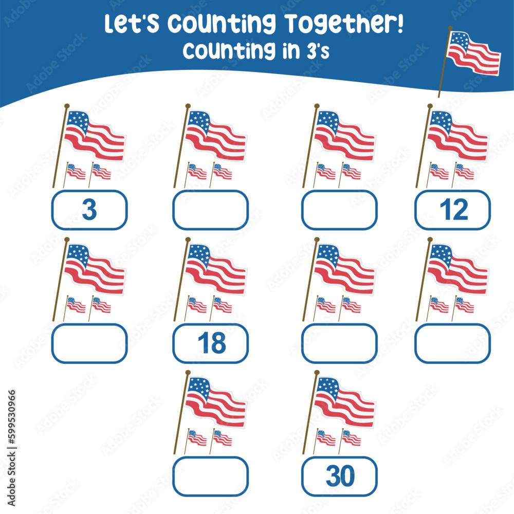 Counting in 3's with the American Independence Day Edition. American ...