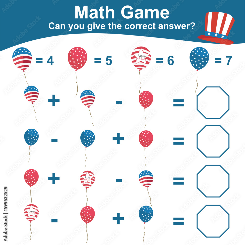 Mathematic counting worksheet with USA Independence Day theme. Math ...