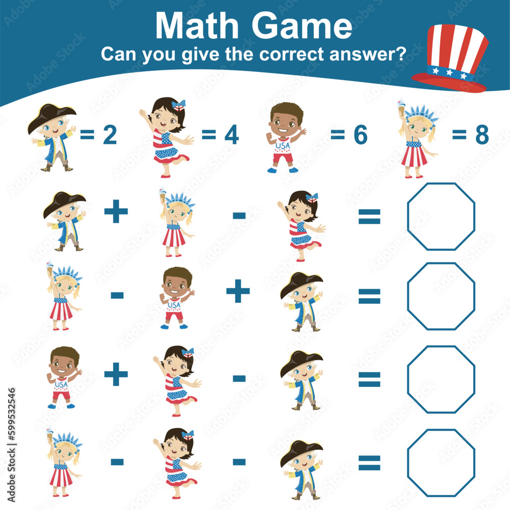 Mathematic counting worksheet with USA Independence Day theme. Math ...