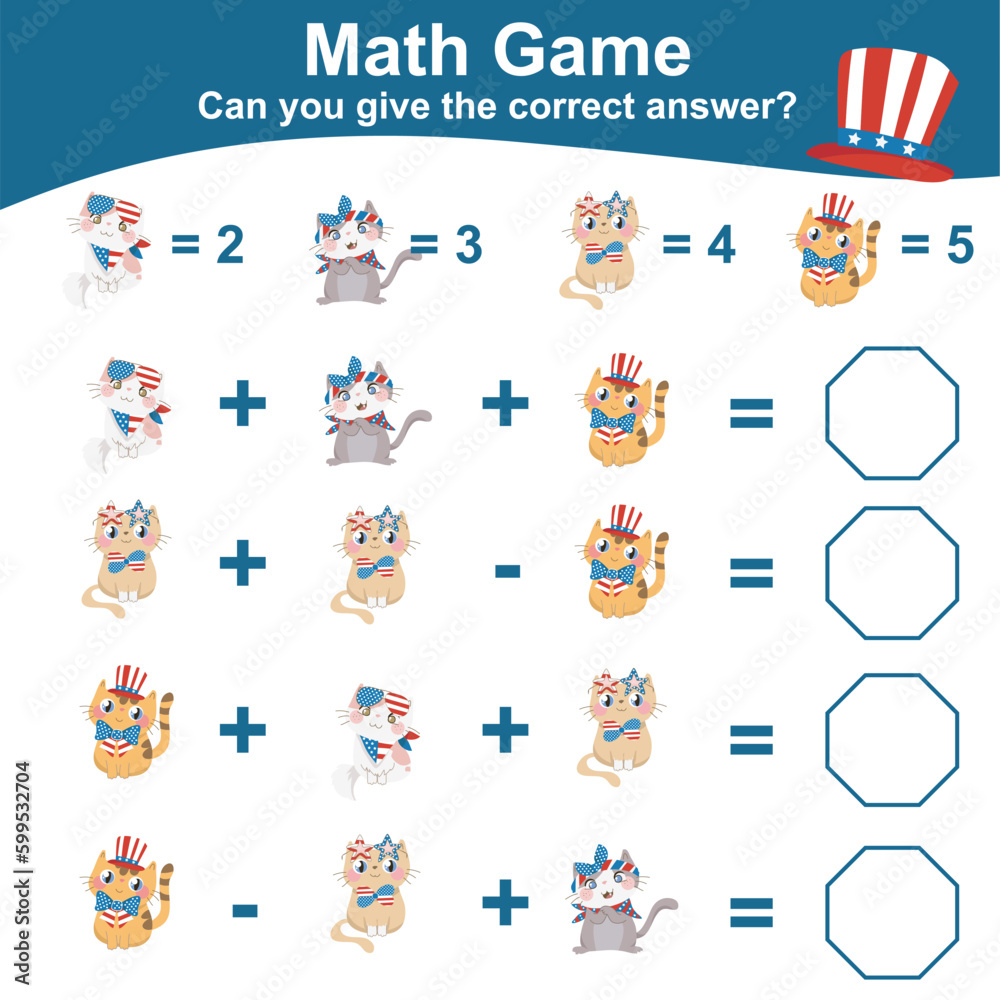 Mathematic counting worksheet with cute cat cartoon character. Math ...