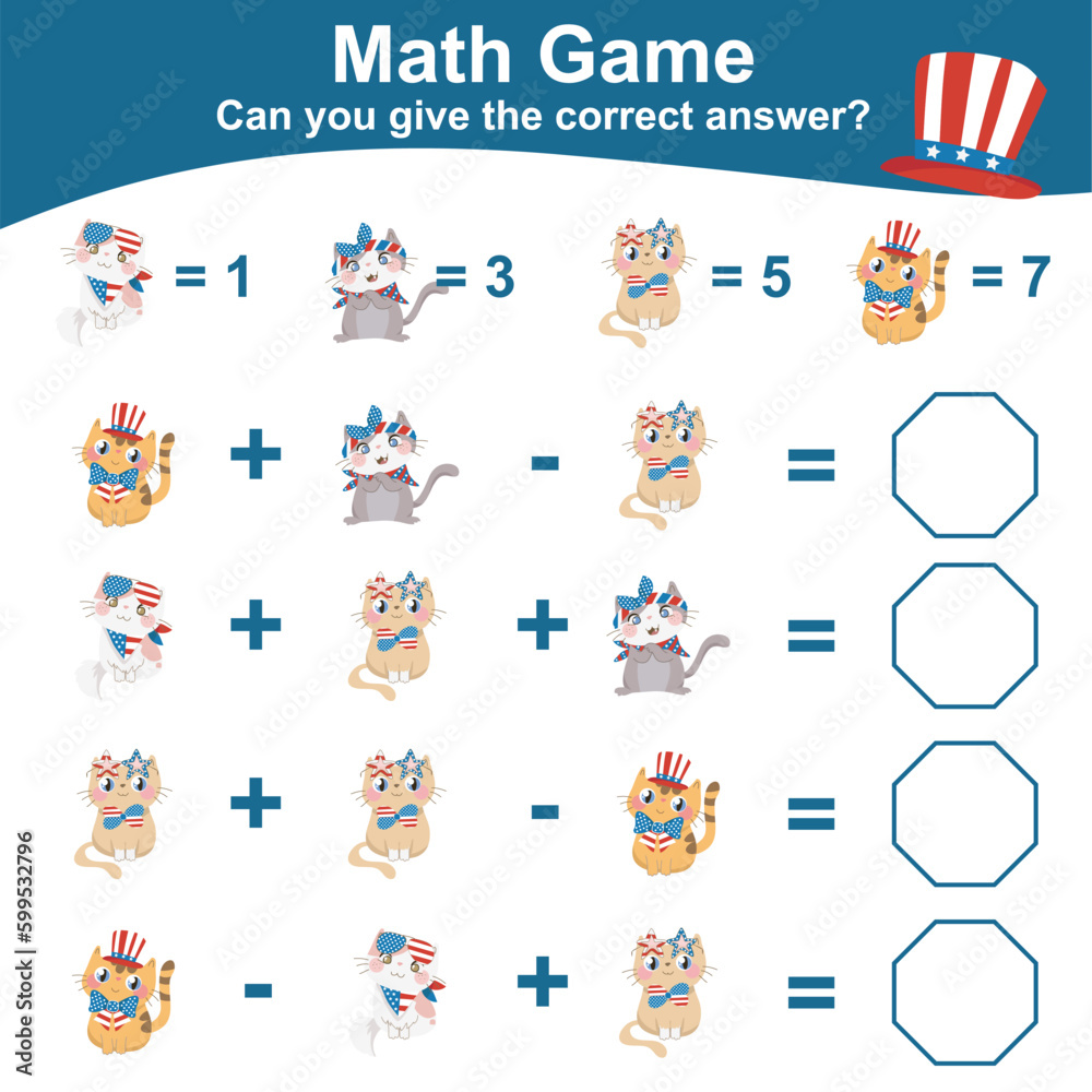 Mathematic counting worksheet with cute cat cartoon character. Math ...