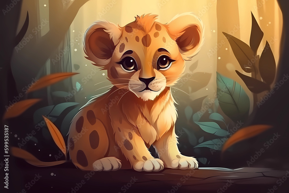 cute lion cub baby illustration, 3d render style, children cartoon ...