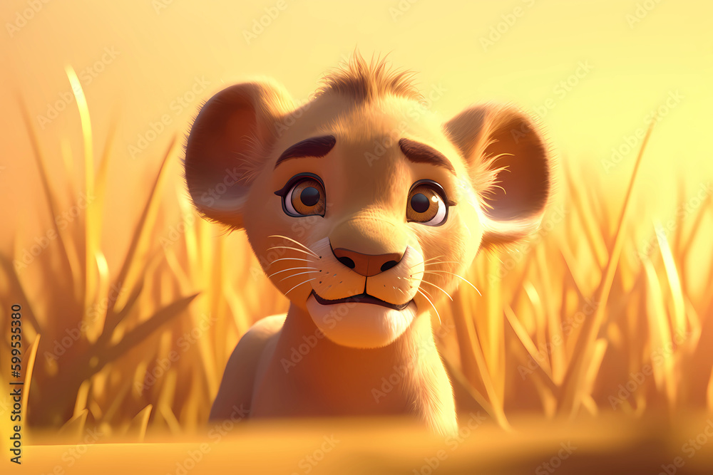cute lion cub baby illustration, 3d render style, children cartoon ...