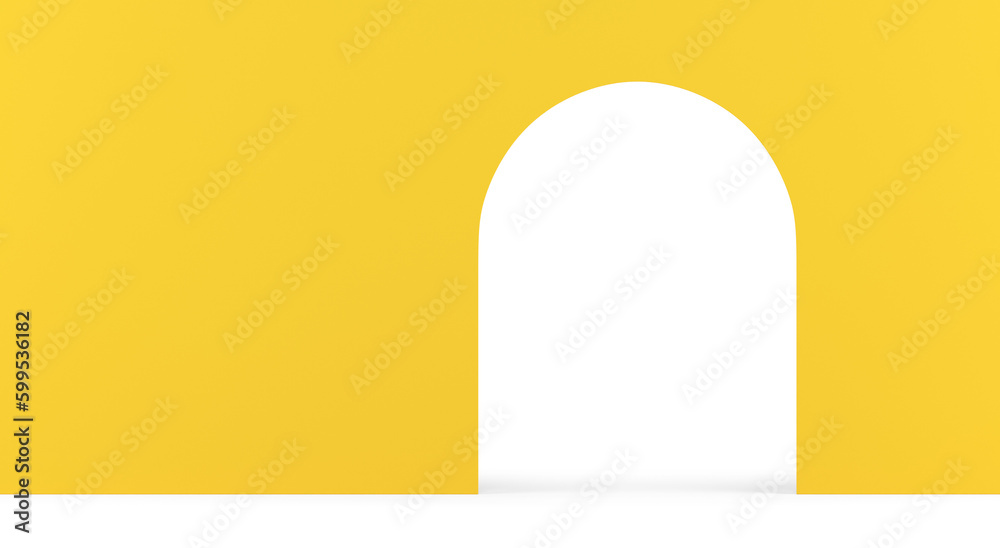 3d showroom yellow empty interior archway entrance exit wall curved ...