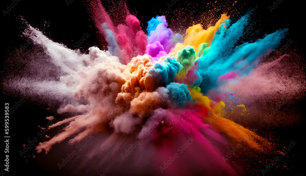 Color powder splash explosion of colour cloud ink. Paint splash smoky ...