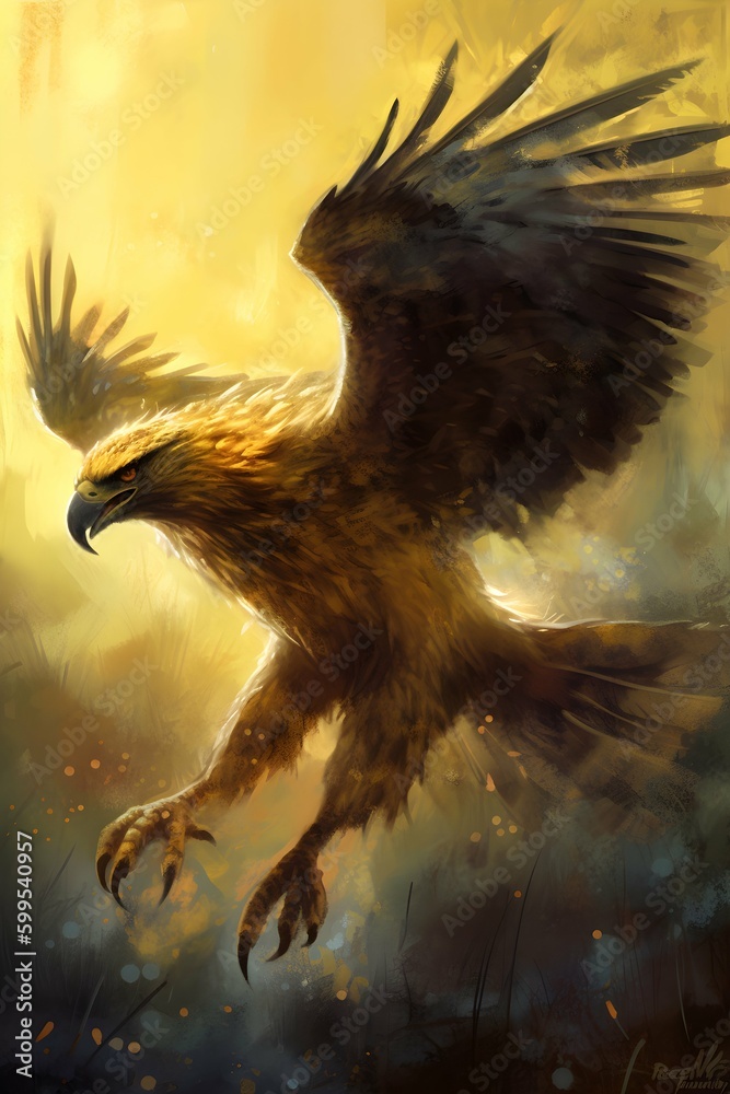 eagle flying: full body portrait digital brush painting of a golden ...