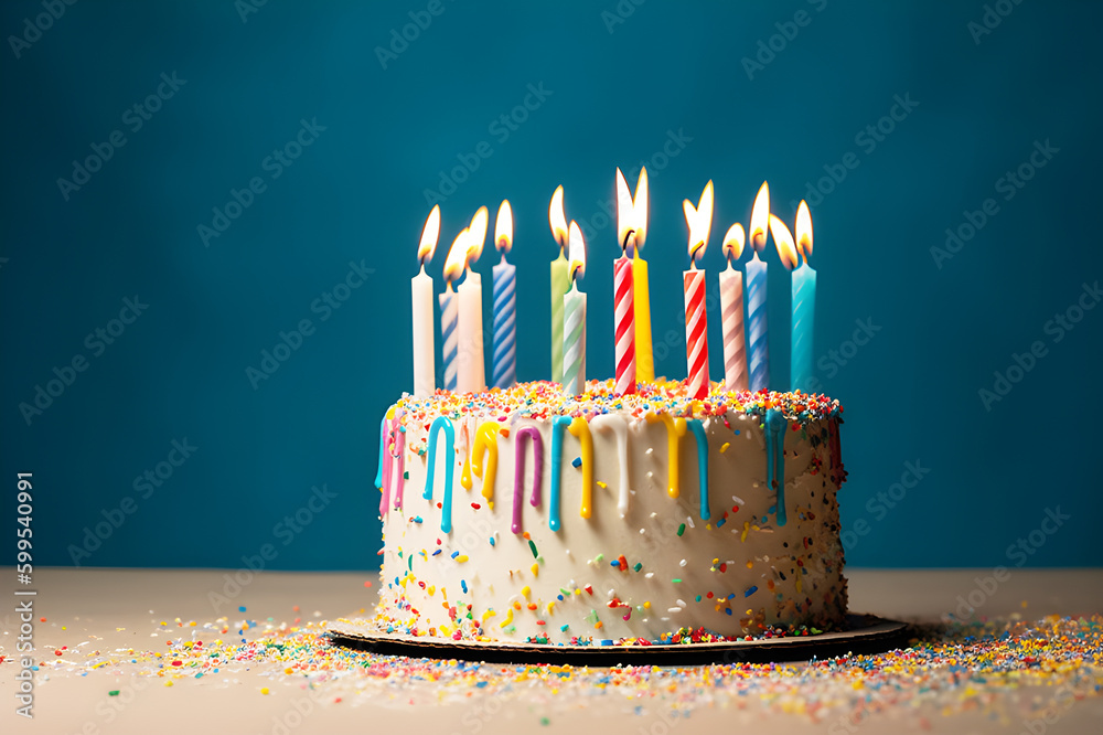 Colorful Birthday Cake with Ten Candles and Sprinkles for Celebrations ...