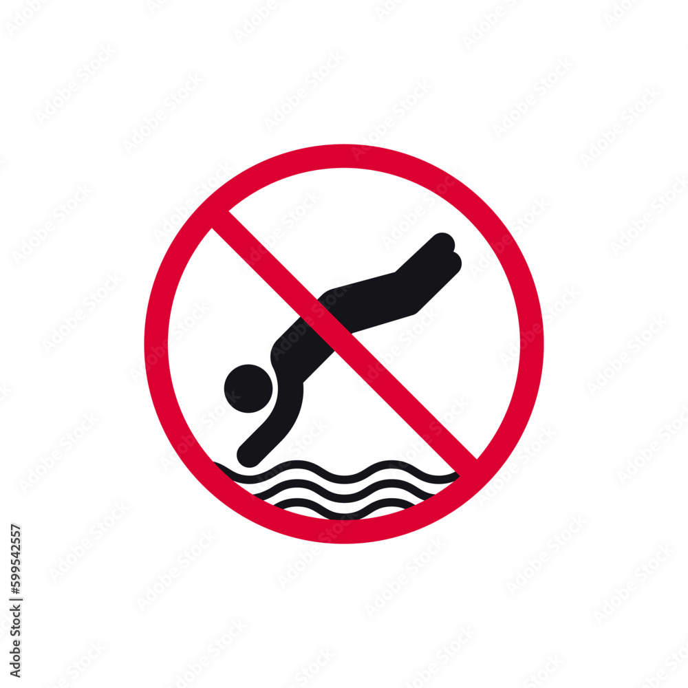 No diving prohibited sign, forbidden modern round sticker, vector illustration. Stock ...