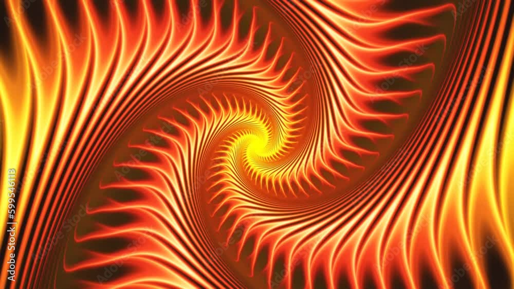 Fiery fractal whirlwind moving helically and growing from centre. Flamy ...