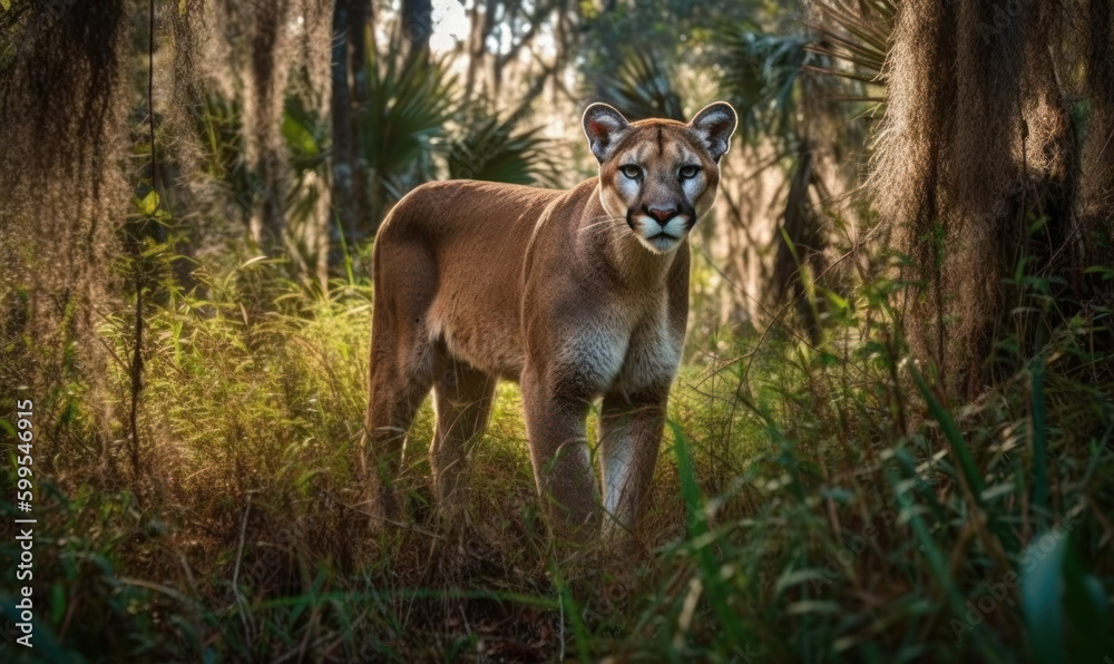 sunset photo of Florida panther in its natural habitat. Generative AI ...