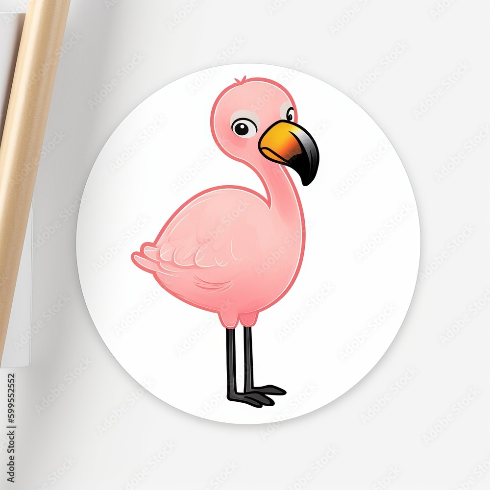 A cute chibi Flamingo sticker with a white background, radiating ...