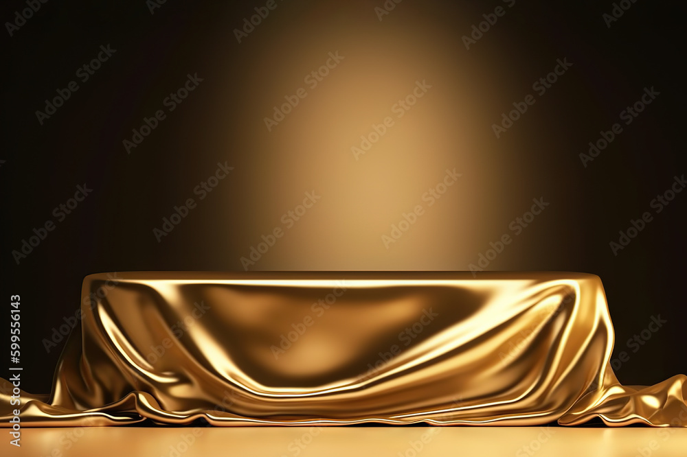 Luxurious Golden Fabric on Blank Podium with Gold Backdrop. created ...