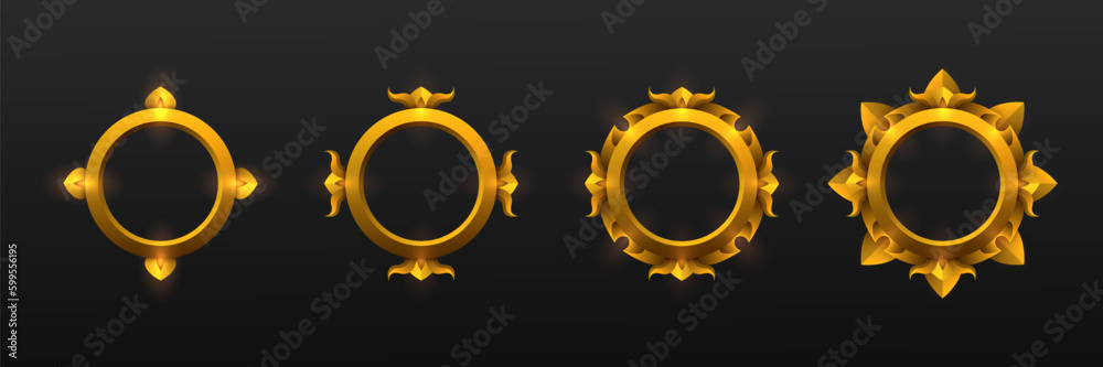 Fantasy golden circular avatar frames for game ui design Stock Vector ...