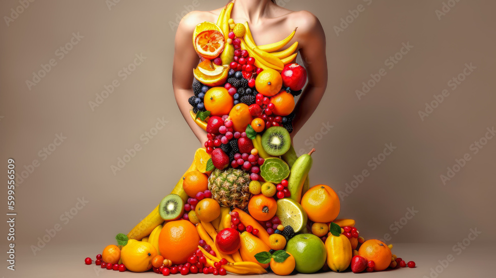 Fruits and vegetables in the shape of woman body, food concept. Ai ...