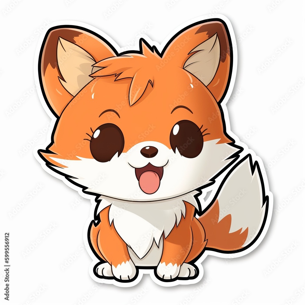 Illustrazione Stock A cute chibi Fox sticker with a white background ...