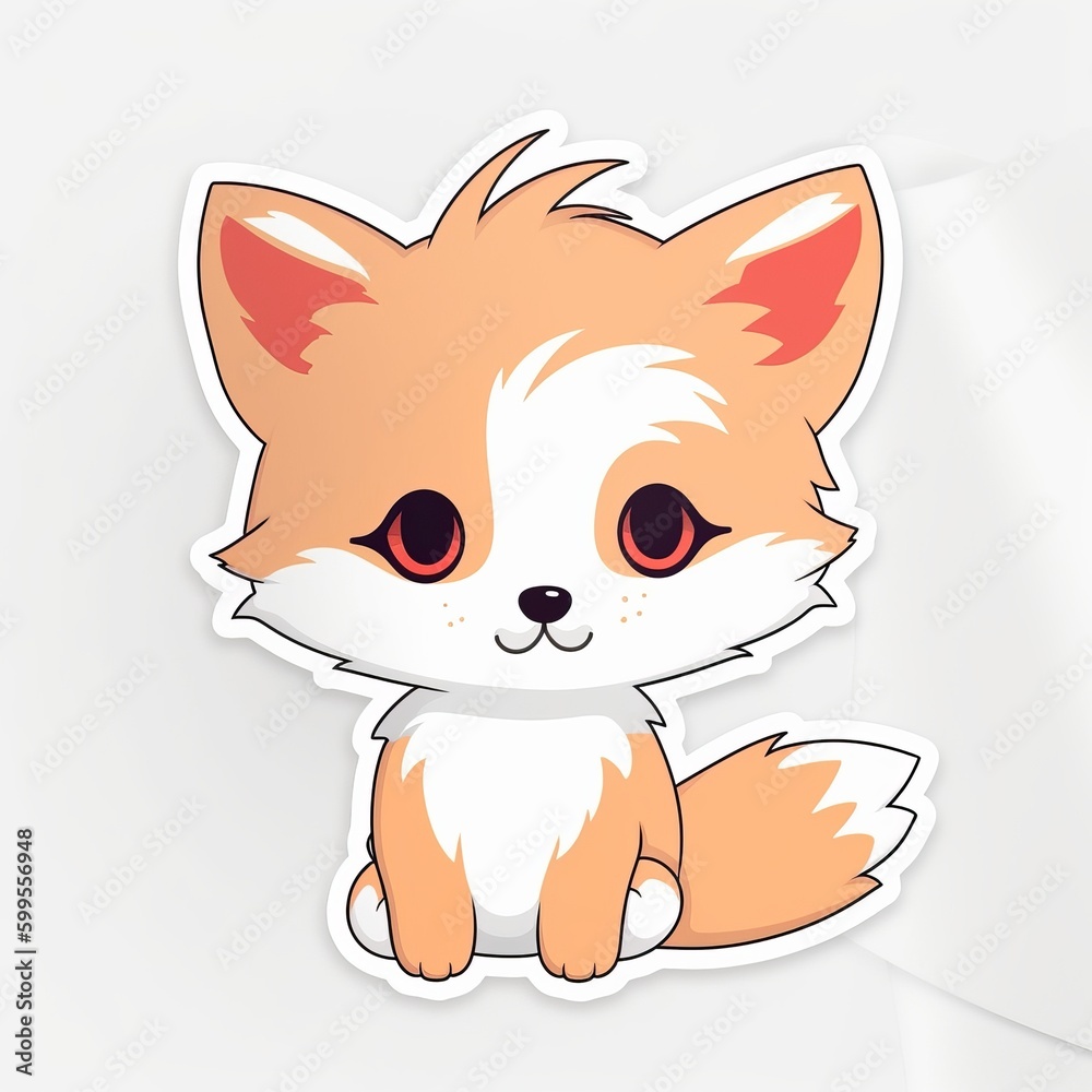 Illustrazione Stock A cute chibi Fox sticker with a white background ...