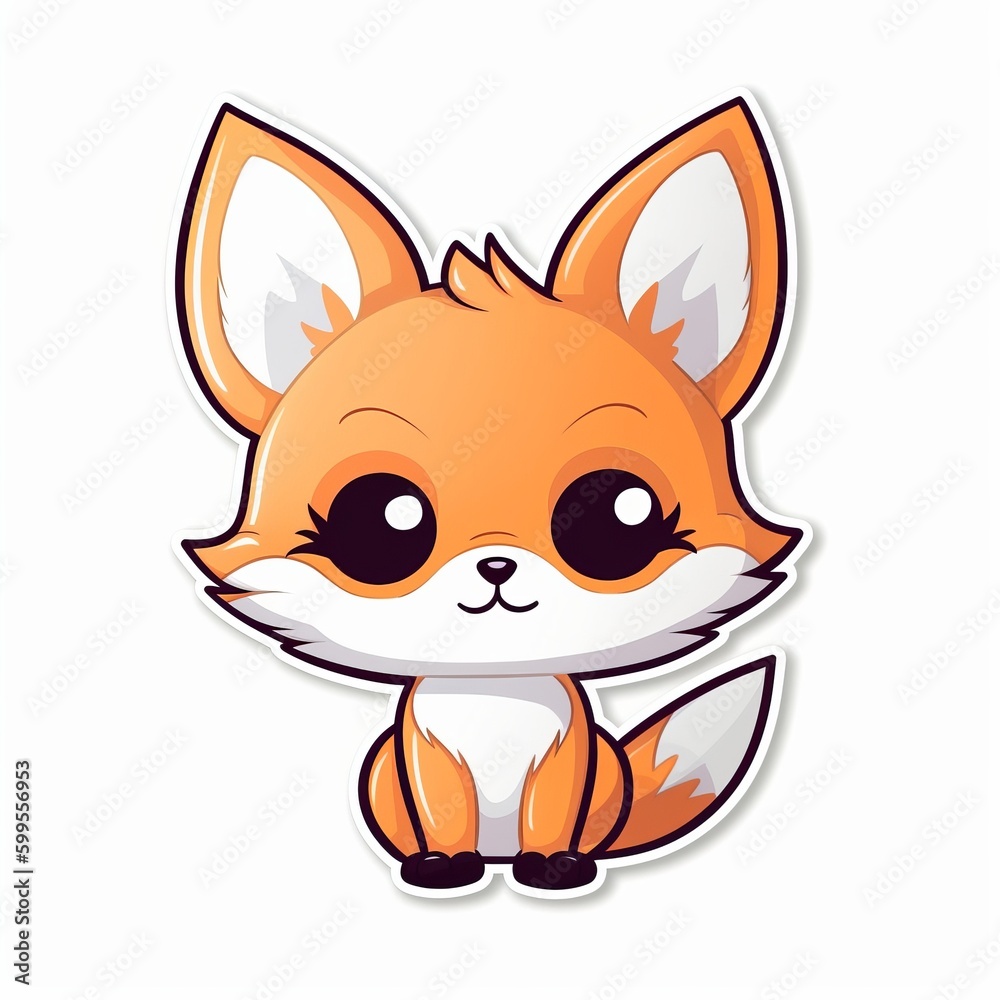 A cute chibi Fox sticker with a white background, radiating adorable and lovable vibes. The ...