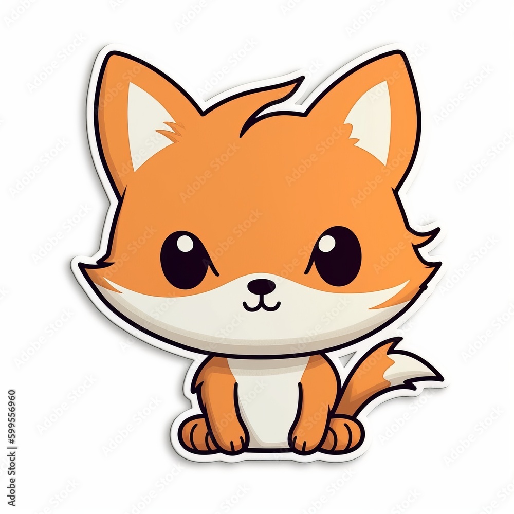 A cute chibi Fox sticker with a white background, radiating adorable ...