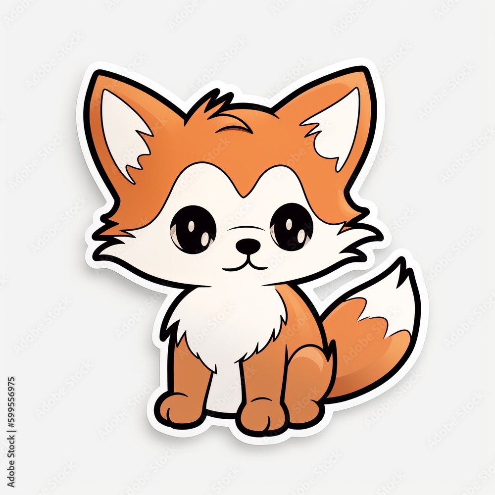A cute chibi Fox sticker with a white background, radiating adorable ...
