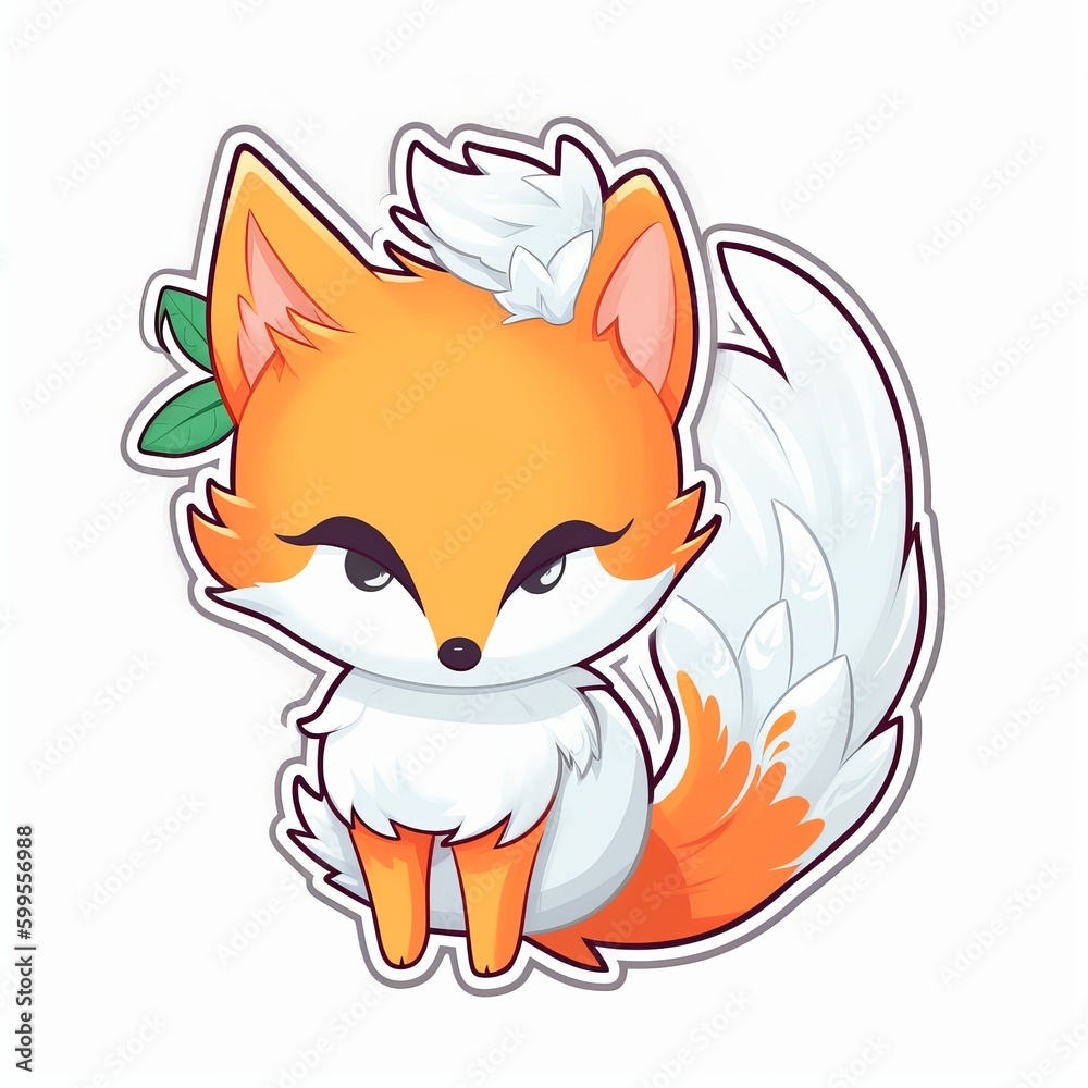 Illustrazione Stock A cute chibi Fox sticker with a white background ...
