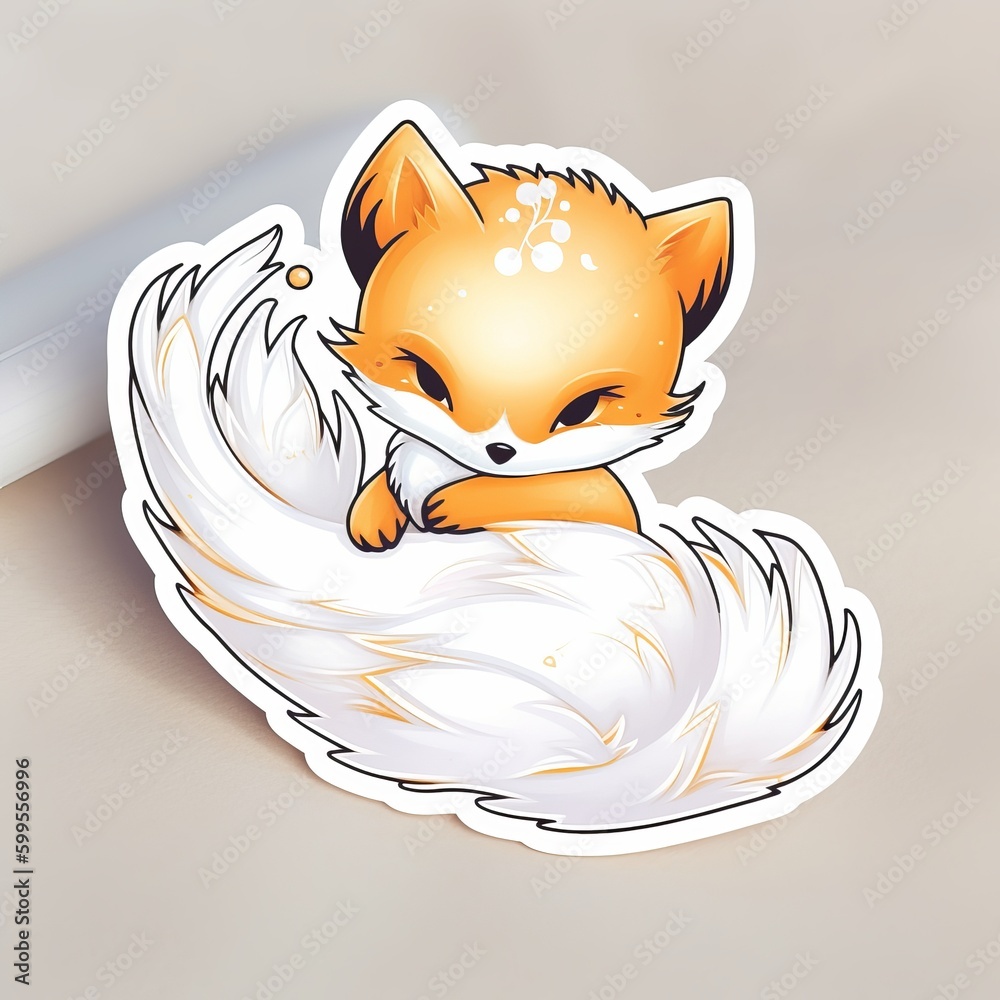A cute chibi Fox sticker with a white background, radiating adorable ...
