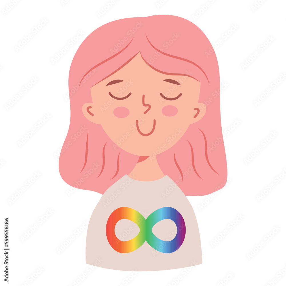 Cute girl with Neurodiversity symbol icon - vector rainbow gradient ...