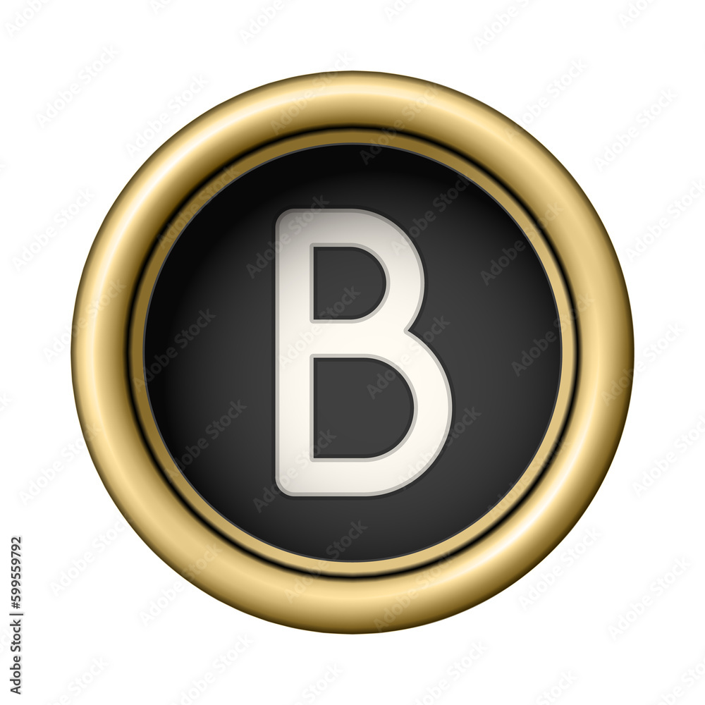 Letter B. Vintage golden typewriter button. Graphic design element for ...