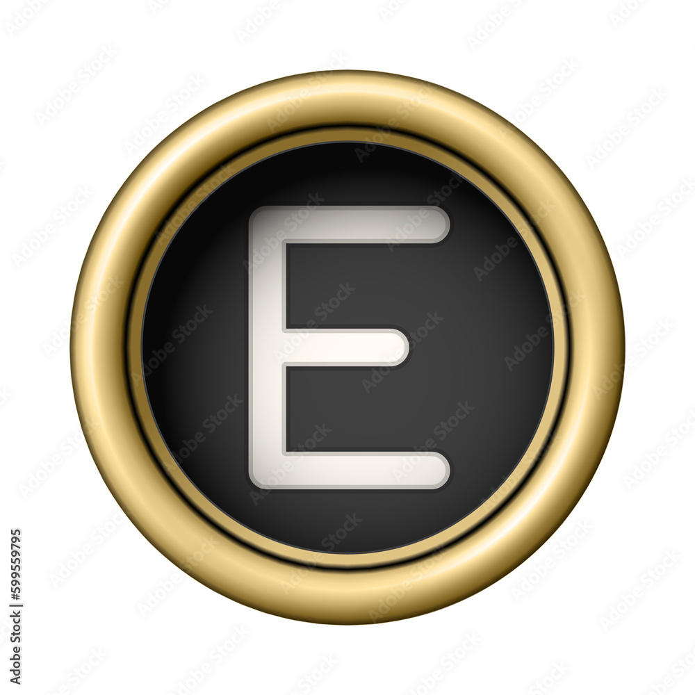 Letter E. Vintage golden typewriter button. Graphic design element for ...