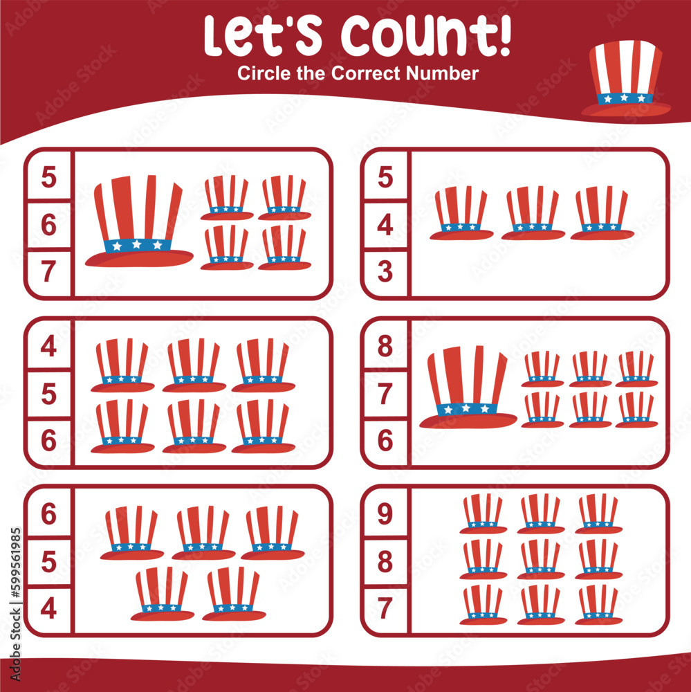 Let's counting together the uncle Sam’s hats for the American ...