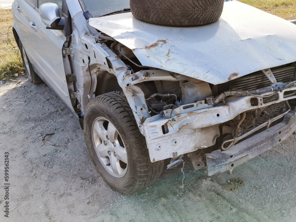 Broken and burned cars in the parking lot, accident or deliberate ...